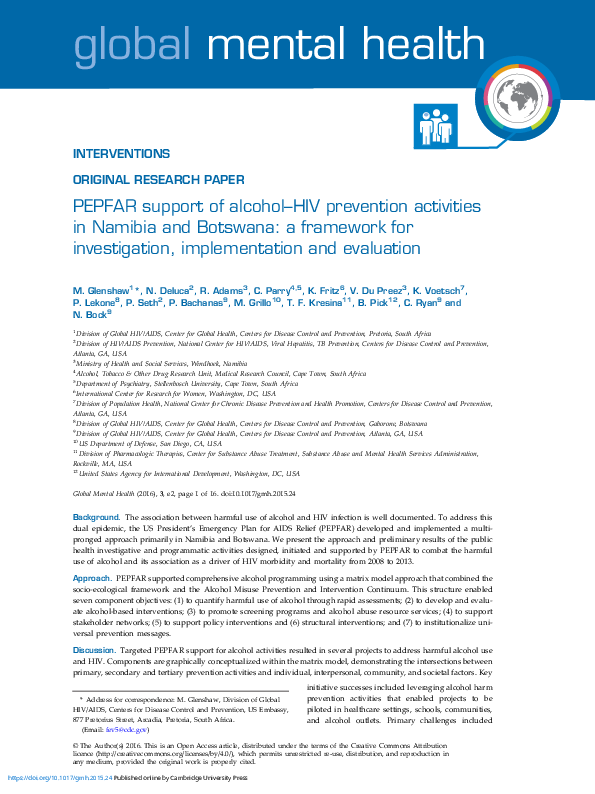 (PDF) Integrating Alcohol-HIV Prevention in Namibia