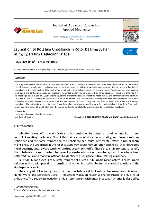 (PDF) Estimation of Rotating Unbalance in Rotor Bearing System using Operating Deflection Shape ...