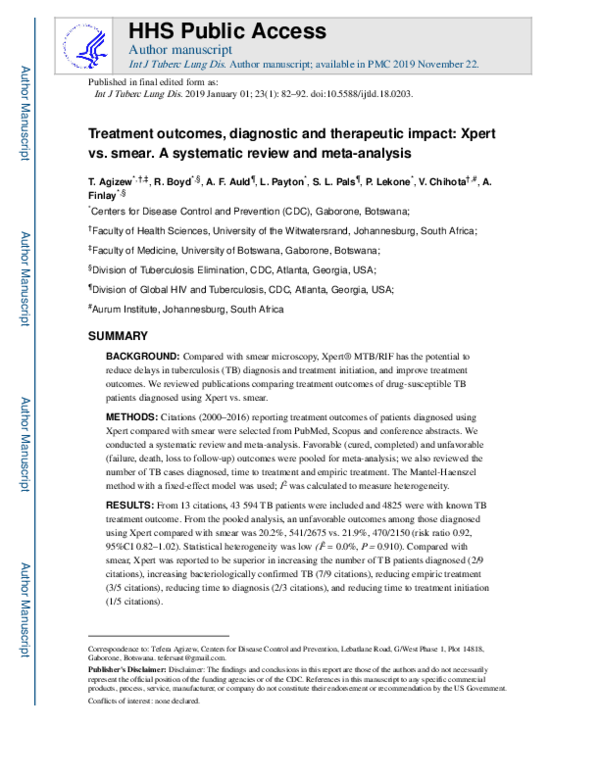 (PDF) Treatment outcomes, diagnostic and therapeutic impact: Xpert vs ...