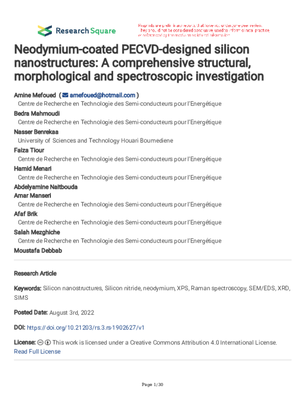 (PDF) Neodymium-coated PECVD-designed silicon nanostructures: A ...