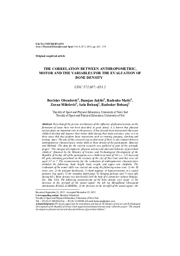 (PDF) The correlation between anthropometric, motor and the variables for the evaluation of bone ...