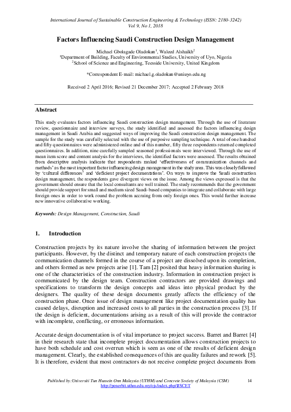 (PDF) Factors Influencing Saudi Construction Design Management