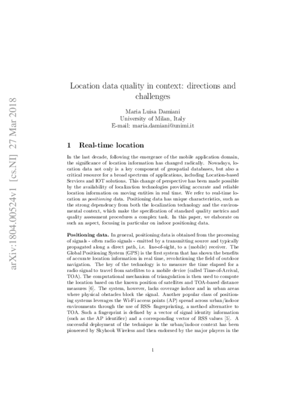 (PDF) Location data quality in context: directions and challenges