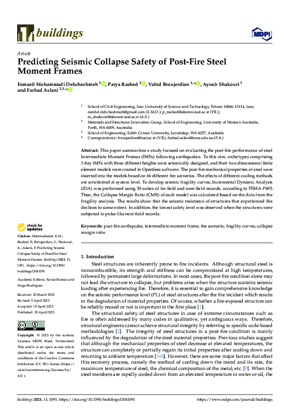 (PDF) Predicting Seismic Collapse Safety of Post-Fire Steel Moment Frames