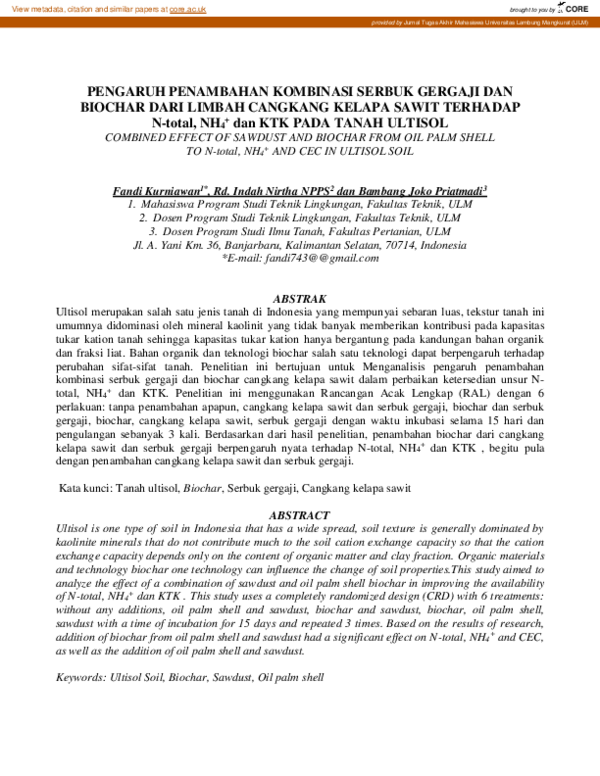 (PDF) PENGARUH PENAMBAHAN KOMBINASI SERBUK GERGAJI DAN BIOCHAR DARI LIMBAH CANGKANG KELAPA SAWIT ...