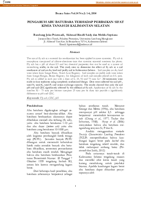 (PDF) Pengaruh Abu Batubara Terhadap Perbaikan Sifat Kimia Tanah DI ...