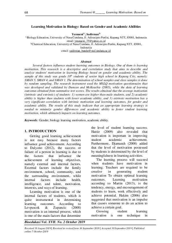 (PDF) Learning Motivation: Based on Gender and Academic Abilities