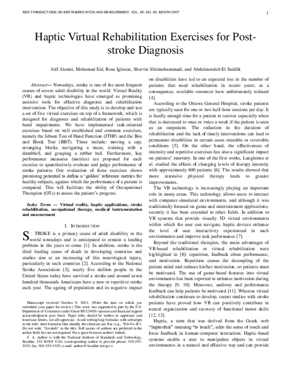 (PDF) Haptic Virtual Rehabilitation Exercises for Poststroke Diagnosis ...