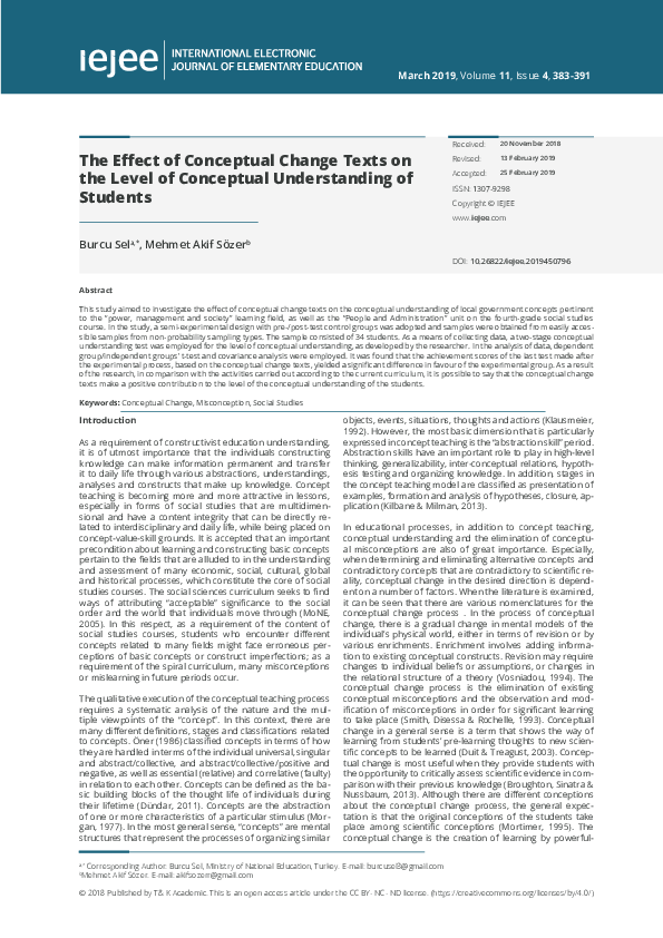(PDF) The Effect of Conceptual Change Texts on the Level of Conceptual ...