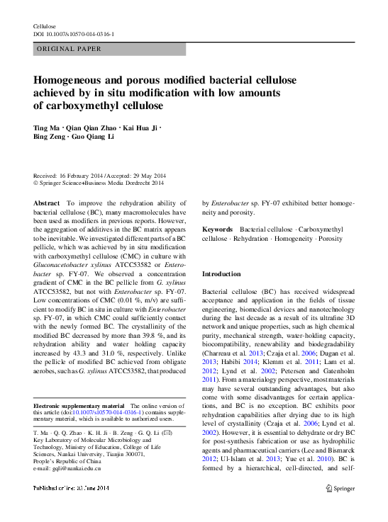 (PDF) Homogeneous and porous modified bacterial cellulose achieved by ...