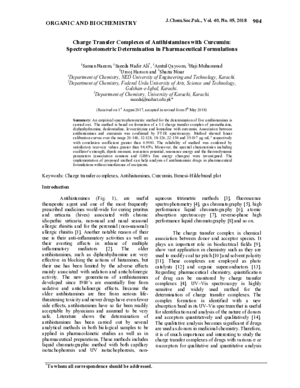 (PDF) Charge Transfer Complexes of Antihistamines with Curcumin ...