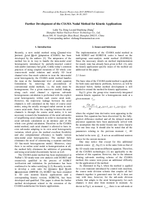 (PDF) Further Development of the CIAMA Nodal Method for Kinetic Applications