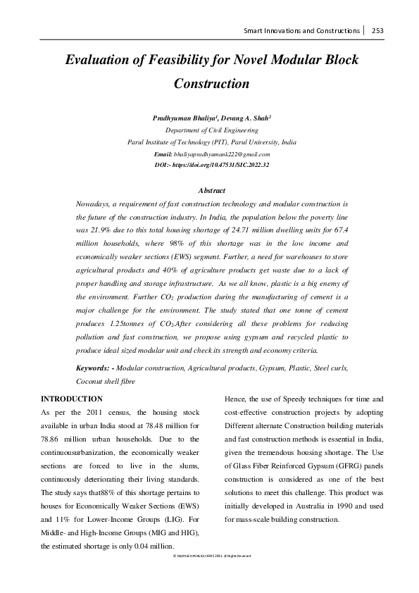 (PDF) Evaluation of Feasibility for Novel Modular Block Construction