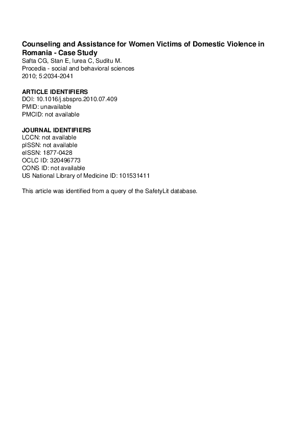 (PDF) Counseling and Assistance for Women Victims of Domestic Violence ...