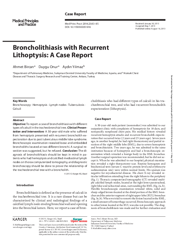 (PDF) Broncholithiasis with Recurrent Lithoptysis: A Case Report ...