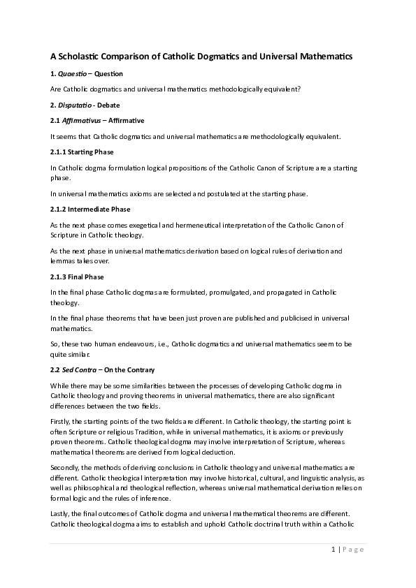(PDF) A Scholastic Comparison of Catholic Dogmatics and Universal ...