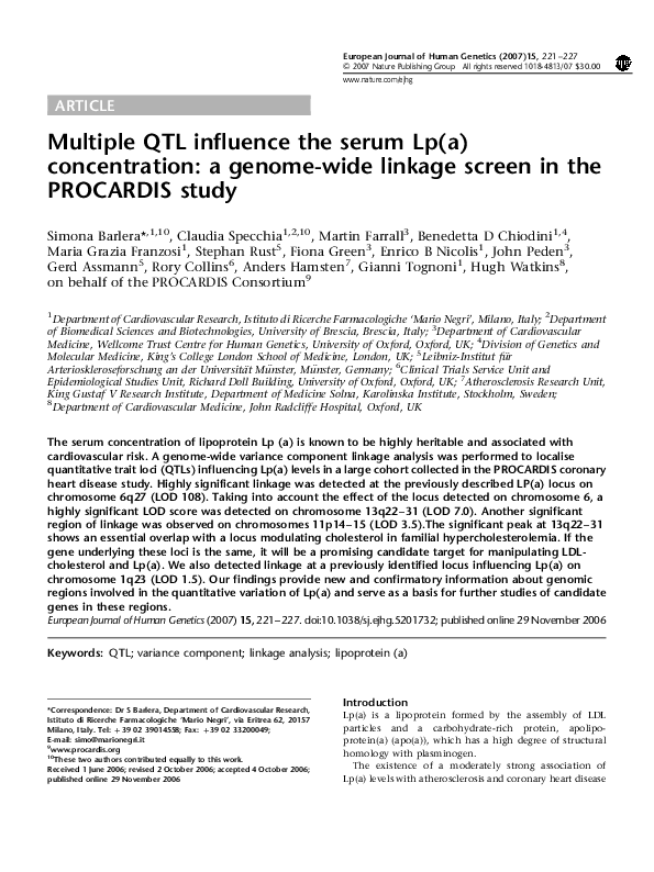 (PDF) Multiple QTL influence the serum Lp(a) concentration: a genome ...