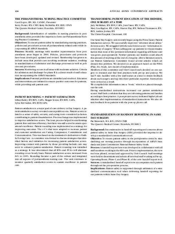 (PDF) The Perianesthesia Nursing Practice Committee