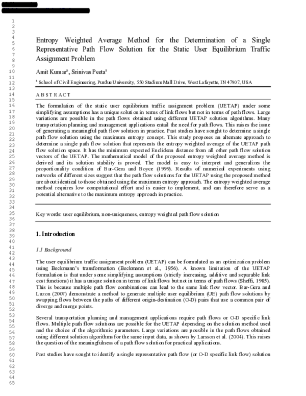 (PDF) Entropy weighted average method for the determination of a single representative path flow ...