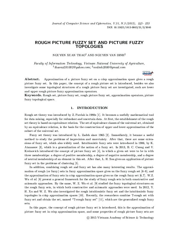 Pdf Rough Picture Fuzzy Set And Picture Fuzzy Topologies Nguyễn