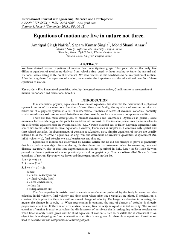 (PDF) Equations of motion are five in nature not three