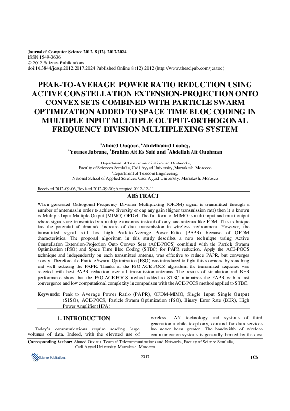 (PDF) Peak-To-Average Power Ratio Reduction Using Active Constellation Extension-Projection Onto ...