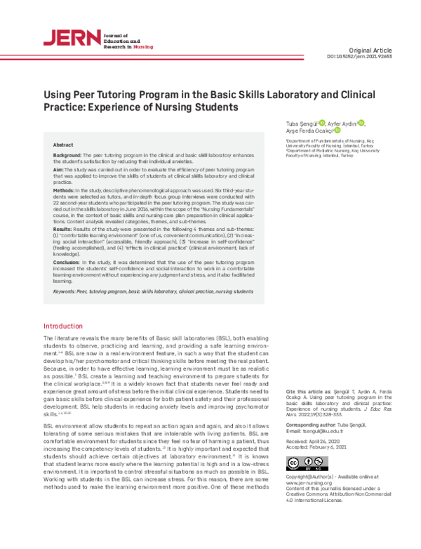 (PDF) Peer Tutoring's Impact on Nursing Skills