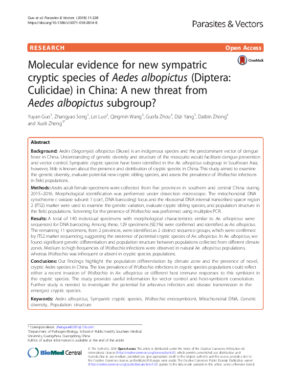 (PDF) Molecular evidence for new sympatric cryptic species of Aedes ...