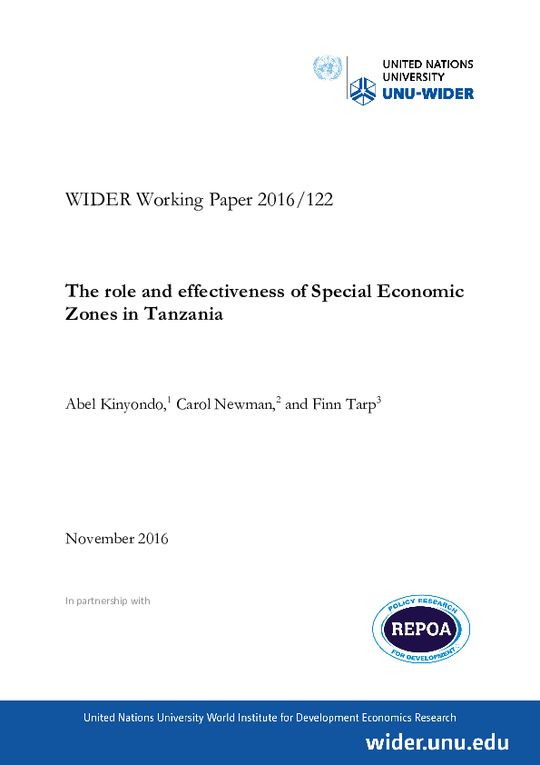 (PDF) The role and effectiveness of Special Economic Zones in Tanzania
