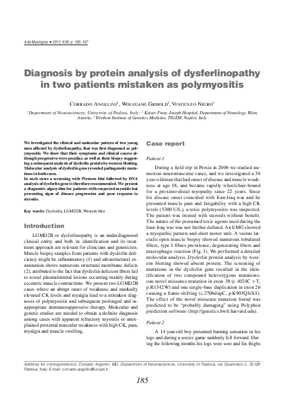 (PDF) Diagnosis by protein analysis of dysferlinopathy in two patients ...