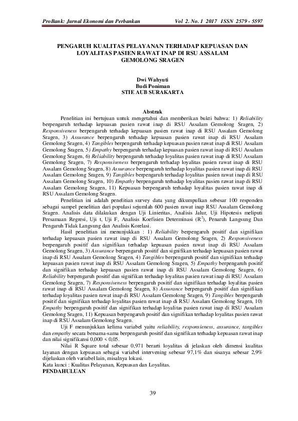 (PDF) Pengaruh Kualitas Pelayanan Terhadap Kepuasan Dan Loyalitas Pasien Rawat Inap DI Rsu ...
