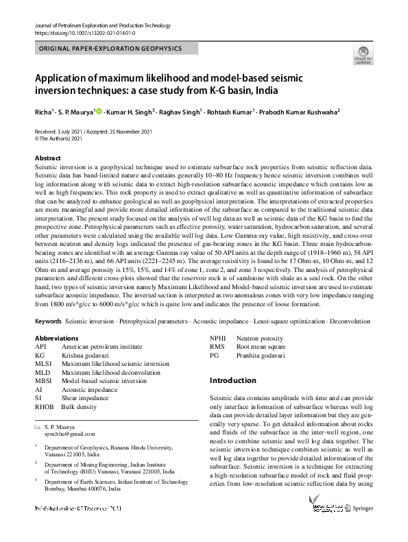 (PDF) Application of maximum likelihood and model-based seismic inversion techniques: a case ...