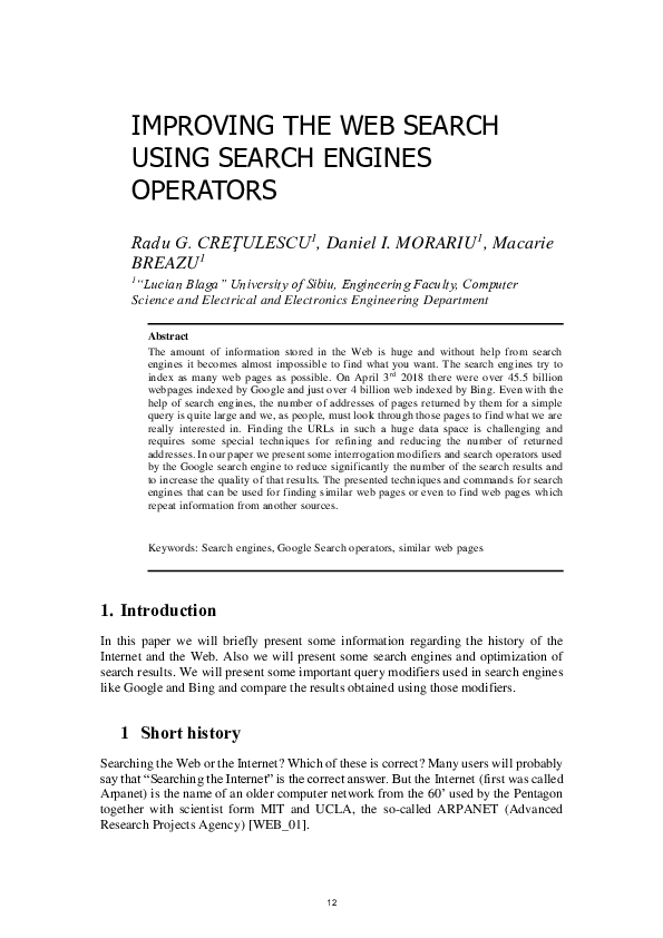 (PDF) Improving the Web Search Using Search Engines Operators