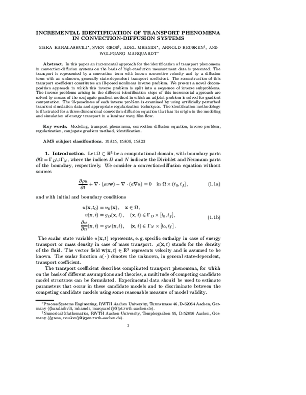 (PDF) Incremental Identification of Transport Phenomena in Convection-Diffusion Systems
