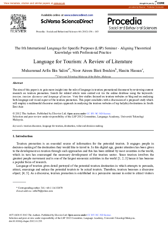 (PDF) Language for Tourism: A Review of Literature | Hanita Hassan ...