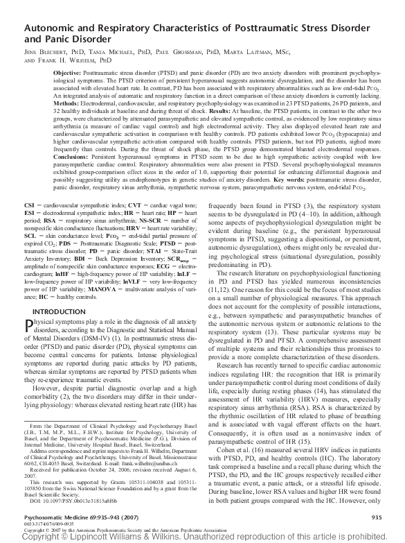 (PDF) Autonomic and Respiratory Characteristics of Posttraumatic Stress ...