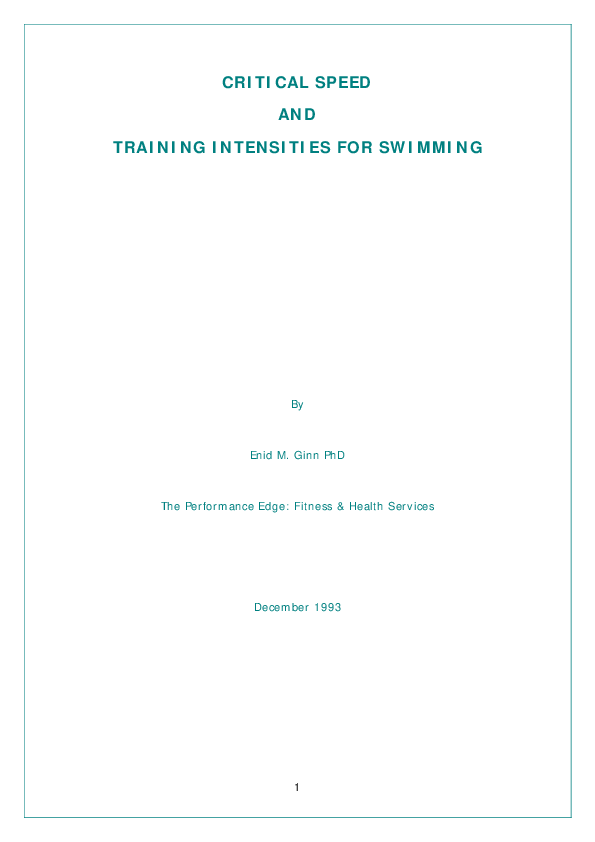 (PDF) Critical Speed and Training Intensities for Swimming