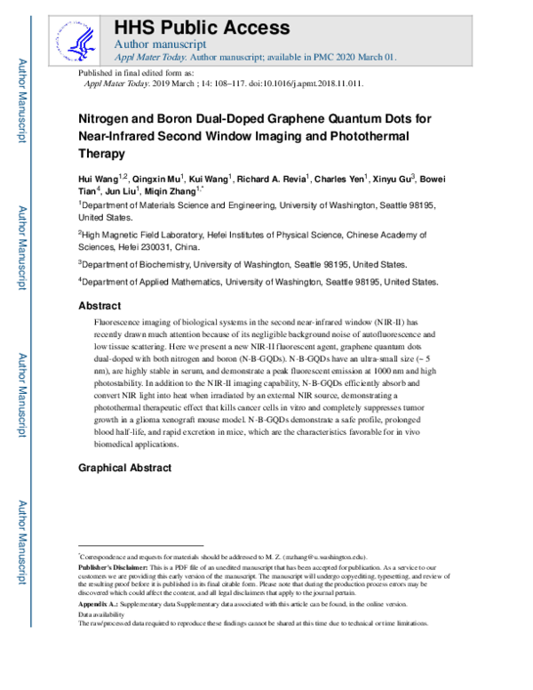 (PDF) Nitrogen and boron dual-doped graphene quantum dots for near ...