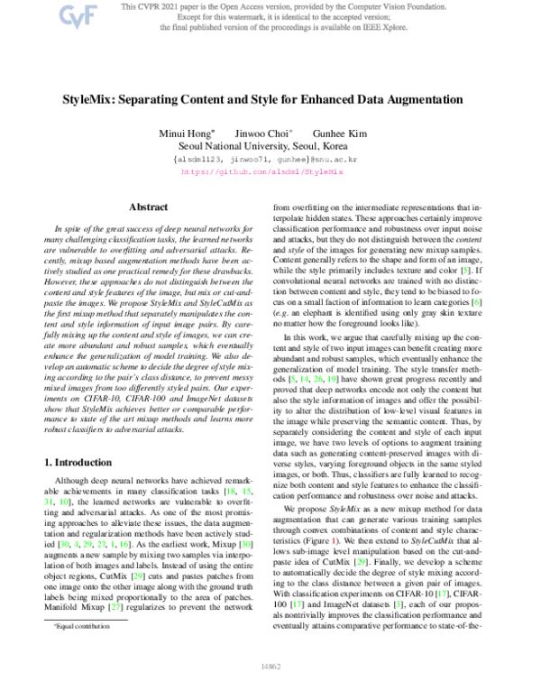 Pdf Stylemix Separating Content And Style For Enhanced Data Augmentation