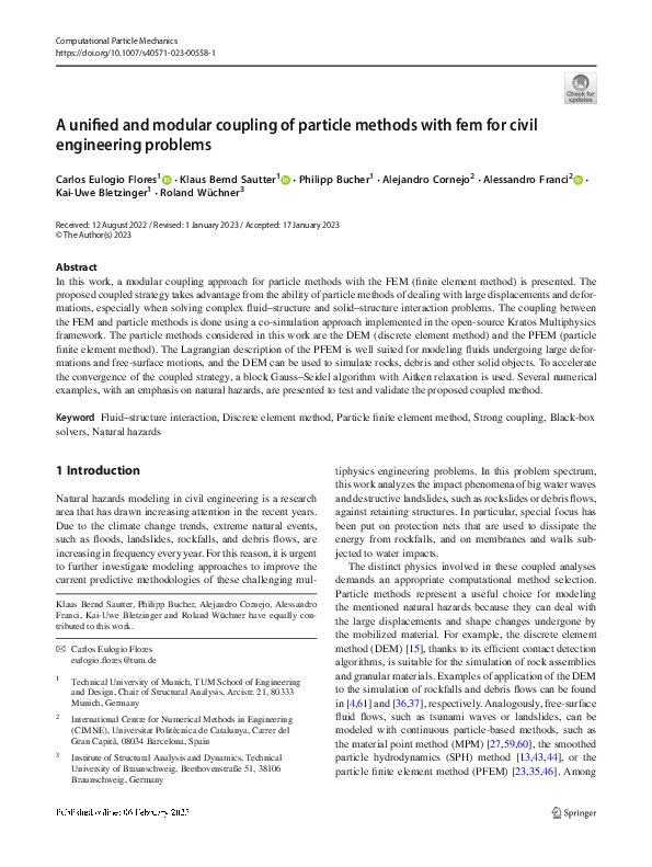 (PDF) A unified and modular coupling of particle methods with fem for civil engineering problems