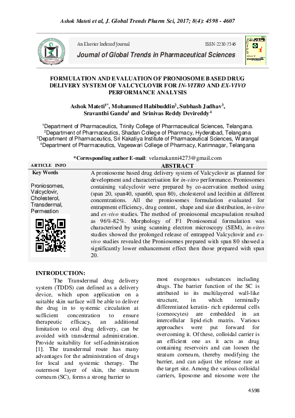 (PDF) FORMULATION AND EVALUATION OF PRONIOSOME BASED DRUG DELIVERY ...
