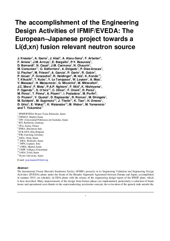 (PDF) The accomplishment of the Engineering Design Activities of IFMIF ...