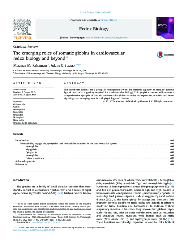 (PDF) The emerging roles of somatic globins in cardiovascular redox ...