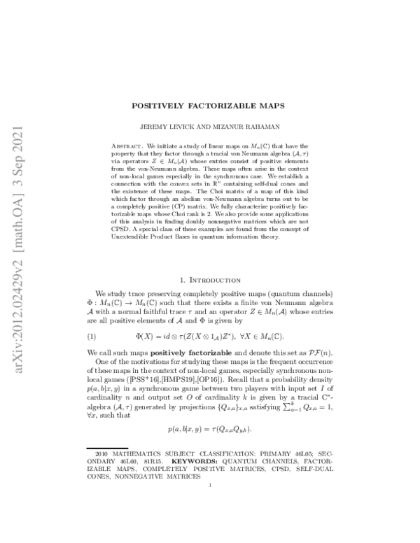 (PDF) Positively factorizable maps