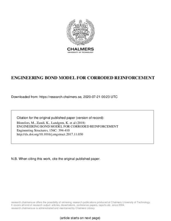 (PDF) Engineering bond model for corroded reinforcement
