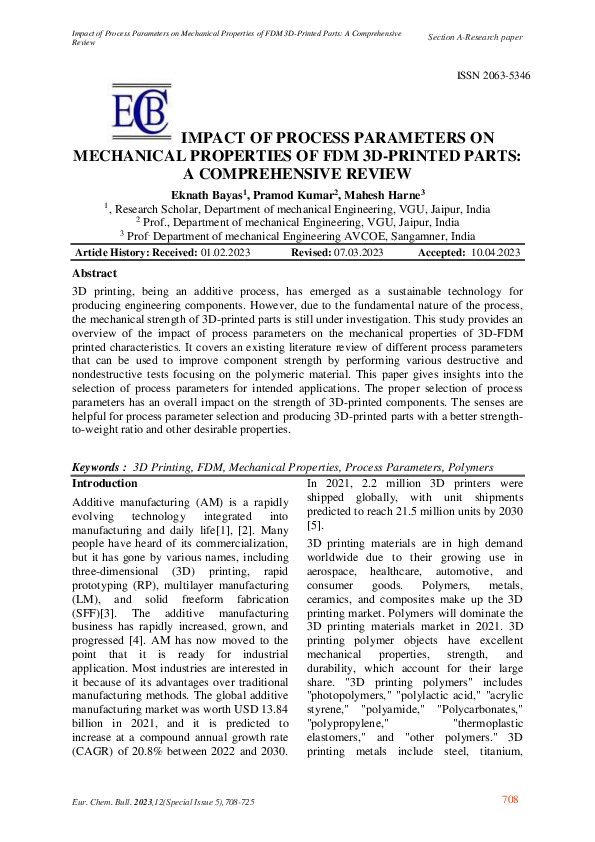 (PDF) IMPACT OF PROCESS PARAMETERS ON MECHANICAL PROPERTIES OF FDM 3D-PRINTED PARTS: A ...