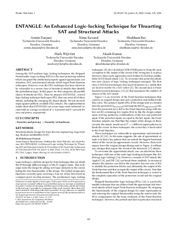 (PDF) ENTANGLE: An Enhanced Logic-locking Technique for Thwarting SAT and Structural Attacks