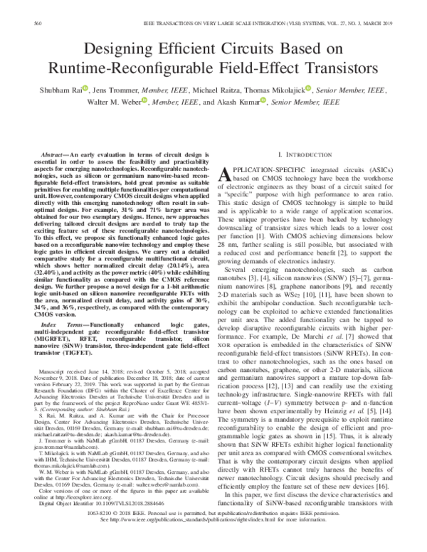 Pdf Designing Efficient Circuits Based On Runtime Reconfigurable Field Effect Transistors