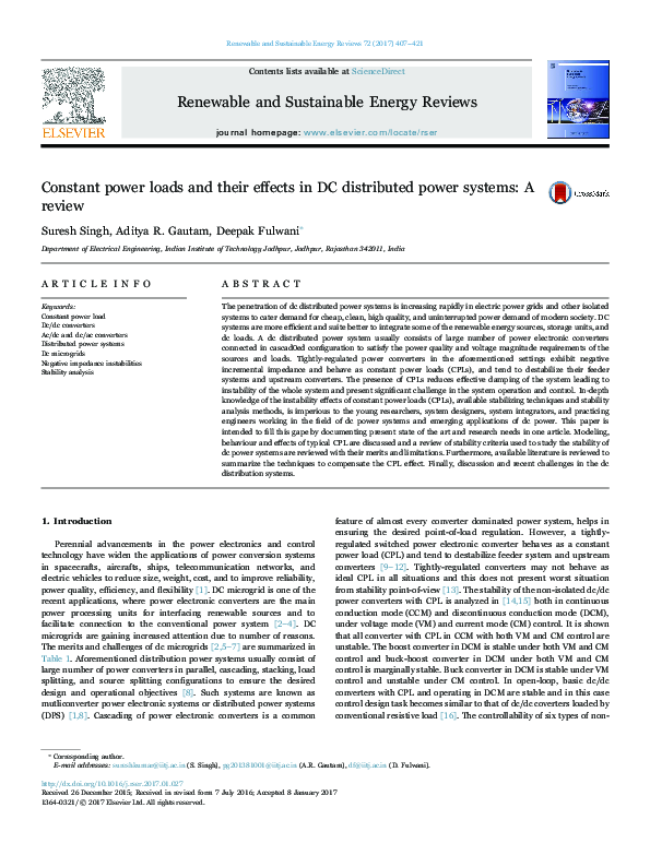 Pdf Constant Power Loads And Their Effects In Dc Distributed Power