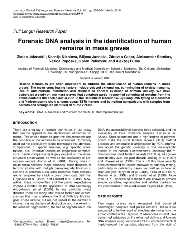 (PDF) Forensic DNA analysis in the identification of human remains in ...